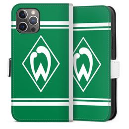 DeinDesign iPhone 12 Pro Handy Klapph&uuml;lle Handyh&uuml;lle aus Kunst Leder wei&szlig; Flip Case Official Licensed Product Logo Sv Werder Bremen Sideflip mit Lasche