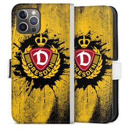 DeinDesign iPhone 12 Pro Handy Klapph&uuml;lle Handyh&uuml;lle aus Kunst Leder wei&szlig; Flip Case Official Licensed Product Soccer Sg Dynamo Dresden Sideflip mit Lasche