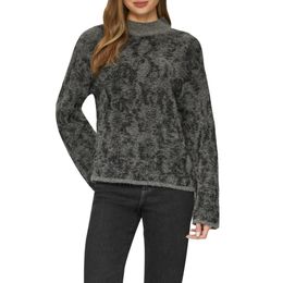 Stehkragenpullover s.Oliver, Damen, Gr. 44, grau (grau, schwarz), Strick, Obermaterial: 58% Polyacryl, 25% Polyester, 7% Alpaka, 7% Wolle, 2% metallisierte Fasern, 1% Elasthan, gemustert, metallisierte Fasern, regular fit taillenbedeckt, ohne Ausschnitt, Pullover Stehkragenpullover, mit Muster