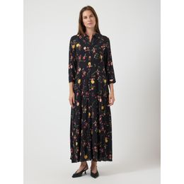 Hemdblusenkleid Y.A.S "YASSAVANNA LONG SHIRT DRESS", Damen, Gr. M, N-Gr, schwarz (schwarz aop:botari), Web, Obermaterial: 100% Viskose, bedruckt, relaxed fit lang, Kleider Hemdblusenkleid, Sommerkleid, mit 3/4 &Auml;rmel
