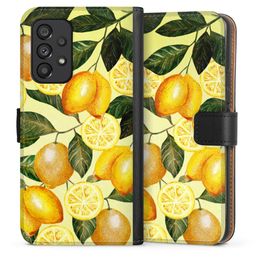 DeinDesign Galaxy A53 5G Handy Klapph&uuml;lle Handyh&uuml;lle aus Kunst Leder schwarz Flip Case Summer Lemon Fruits Sideflip mit langer Lasche