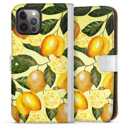 DeinDesign iPhone 12 Pro Max Handy Klapph&uuml;lle Handyh&uuml;lle aus Kunst Leder wei&szlig; Flip Case Summer Fruits Lemon Sideflip mit Lasche