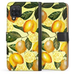 DeinDesign Galaxy A12 Handy Klapph&uuml;lle Handyh&uuml;lle aus Kunst Leder schwarz Flip Case Summer Lemon Fruits Sideflip mit langer Lasche