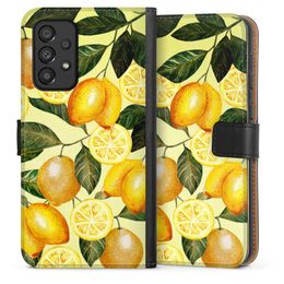 DeinDesign Galaxy A33 5G Handy Klapph&uuml;lle Handyh&uuml;lle aus Kunst Leder schwarz Flip Case Summer Lemon Fruits Sideflip mit langer Lasche