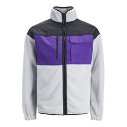 Jack & Jones JACK & JONES Fleece Jacket male size XL Silver grey / Dark purple / Black
