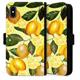 DeinDesign iPhone X Handy Klapph&uuml;lle Handyh&uuml;lle aus Kunst Leder schwarz Flip Case Summer Fruits Lemon Sideflip mit langer Lasche