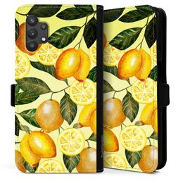 DeinDesign Galaxy A32 5G Handy Klapph&uuml;lle Handyh&uuml;lle aus Kunst Leder schwarz Flip Case Summer Lemon Fruits Sideflip mit langer Lasche