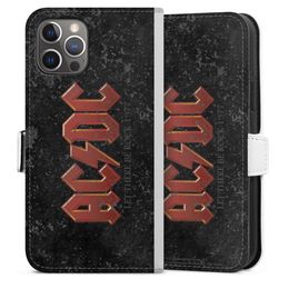 DeinDesign iPhone 12 Pro Handy Klapph&uuml;lle Handyh&uuml;lle aus Kunst Leder wei&szlig; Flip Case Acdc Merchandise Logo Sideflip mit Lasche