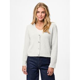Strickjacke Pieces "PCORA LS V-NECK KNIT CARDIGAN PWP BC", Damen, Gr. M, cloud dancer, Strick, Obermaterial: 80% Polyester, 20% Nylon, unifarben, normal, V-Ausschnitt, Strickjacken Strickjacke