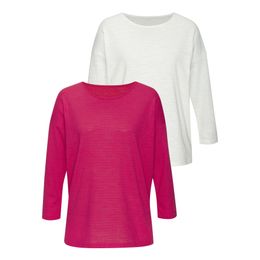 Langarmshirt Vivance "mit modischer Struktur", Damen, Gr. 48/50, pink (koralle, creme), Strick, Obermaterial: 65% Polyester (REPREVE), 35% Baumwolle, Strukturmuster, unifarben, Basic, bequem, Rundhals, Shirts Langarmshirt, aus b&uuml;gelfreier Qualit&auml;t mit Baumwolle, Topseller