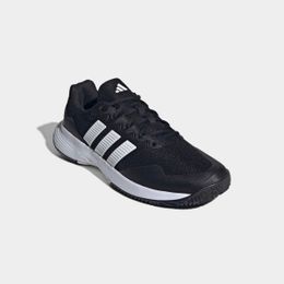 Tennisschuh adidas Performance "GAMECOURT 2 TENNIS SHOES", Herren, Gr. 42, core schwarz, ftwr wei&szlig;, silber metallic, Synthetik, Textil, Schuhe Tennisschuh