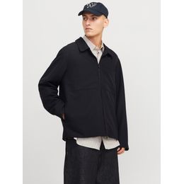 Jack & Jones Hemdjacke JACK & JONES "JJEPERFECT SHACKET SN", Herren, Gr. L, schwarz, Web, Obermaterial: 92% Polyester, 8% Elasthan, unifarben, regular fit taillenbedeckt, ohne Ausschnitt, gerader Abschluss, Jacken Hemdjacke, mit Brusttaschen