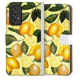 DeinDesign Galaxy A33 5G Handy Klapph&uuml;lle Handyh&uuml;lle aus Kunst Leder wei&szlig; Flip Case Summer Lemon Fruits Sideflip mit Lasche