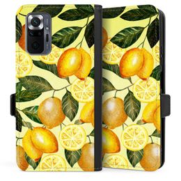 DeinDesign Xiaomi Redmi Note 10 Pro Handy Klapph&uuml;lle Handyh&uuml;lle aus Kunst Leder schwarz Flip Case Summer Fruits Lemon Sideflip mit langer Lasche