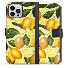 DeinDesign iPhone 13 Pro Max Handy Klapph&uuml;lle Handyh&uuml;lle aus Kunst Leder schwarz Flip Case Summer Fruits Lemon Sideflip mit langer Lasche