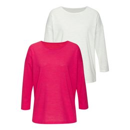 Langarmshirt Vivance "mit modischer Struktur", Damen, Gr. 32/34, pink (koralle, creme), Strick, Obermaterial: 65% Polyester (REPREVE), 35% Baumwolle, Strukturmuster, unifarben, Basic, bequem, Rundhals, Shirts Langarmshirt, aus b&uuml;gelfreier Qualit&auml;t mit Baumwolle, Topseller