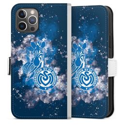 DeinDesign iPhone 12 Pro Handy Klapph&uuml;lle Handyh&uuml;lle aus Kunst Leder wei&szlig; Flip Case Msv Duisburg Official Licensed Product Water Colour Sideflip mit Lasche