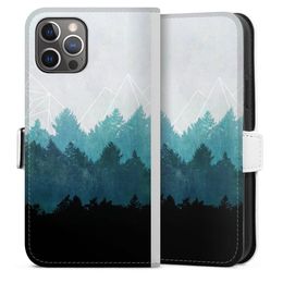 DeinDesign iPhone 12 Pro Handy Klapph&uuml;lle Handyh&uuml;lle aus Kunst Leder wei&szlig; Flip Case Forrest Abstract Tree Sideflip mit Lasche