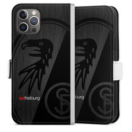 DeinDesign iPhone 12 Pro Handy Klapph&uuml;lle Handyh&uuml;lle aus Kunst Leder wei&szlig; Flip Case Sc Freiburg Metallic Look Official Licensed Product Sideflip mit Lasche