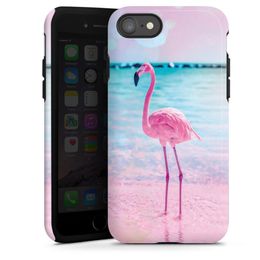 DeinDesign iPhone SE (2020) Handy Panzer Handyh&uuml;lle robuste Outdoor H&uuml;lle Schutzh&uuml;lle gl&auml;nzend Tropical Flamingo Beach Tough Case