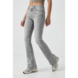 Bootcut-Jeans Only "ONLBLUSH MID WAIST FLARED DNM REA1099", Damen, Gr. L, L&auml;nge 32, light grau denim detail:destroy, Denim/Jeans, Obermaterial: 92% Baumwolle, 6% Elastomultiester, 2% Elasthan, ausgestellt lang, Jeans Bootcut-Jeans, mit dezentem Used-Look