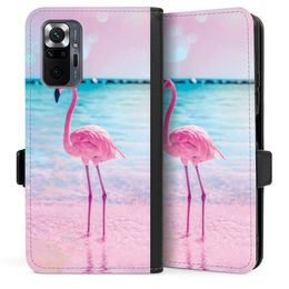 DeinDesign Xiaomi Redmi Note 10 Pro Handy Klapph&uuml;lle Handyh&uuml;lle aus Kunst Leder schwarz Flip Case Beach Tropical Flamingo Sideflip mit langer Lasche