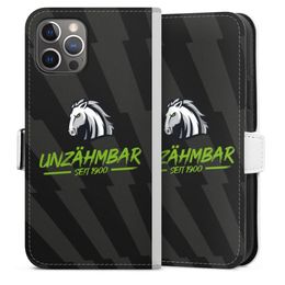 DeinDesign iPhone 12 Pro Handy Klapph&uuml;lle Handyh&uuml;lle aus Kunst Leder wei&szlig; Flip Case Horse Borussia M&ouml;nchengladbach Official Licensed Product Sideflip mit Lasche