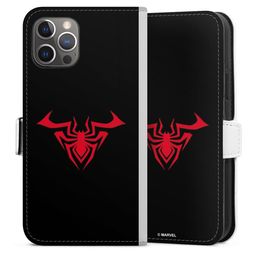 DeinDesign iPhone 12 Pro Handy Klapph&uuml;lle Handyh&uuml;lle aus Kunst Leder wei&szlig; Flip Case Spiderman Logo Marvel Sideflip mit Lasche