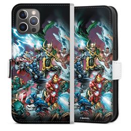 DeinDesign iPhone 12 Pro Handy Klapph&uuml;lle Handyh&uuml;lle aus Kunst Leder wei&szlig; Flip Case Avengers Marvel Comic Sideflip mit Lasche