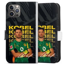 DeinDesign iPhone 12 Pro Handy Klapph&uuml;lle Handyh&uuml;lle aus Kunst Leder wei&szlig; Flip Case Borussia Dortmund Gregor Kobel Bvb Sideflip mit Lasche
