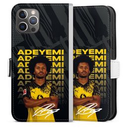 DeinDesign iPhone 12 Pro Handy Klapph&uuml;lle Handyh&uuml;lle aus Kunst Leder wei&szlig; Flip Case Bvb Borussia Dortmund Karim Adeyemi Sideflip mit Lasche
