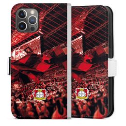 DeinDesign iPhone 12 Pro Handy Klapph&uuml;lle Handyh&uuml;lle aus Kunst Leder wei&szlig; Flip Case Merchandise Bayer 04 Leverkusen Official Licensed Product Sideflip mit Lasche