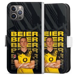 DeinDesign iPhone 12 Pro Handy Klapph&uuml;lle Handyh&uuml;lle aus Kunst Leder wei&szlig; Flip Case Borussia Dortmund Maximilian Beier Bvb Sideflip mit Lasche