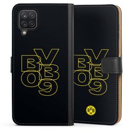 DeinDesign Galaxy A12 Handy Klapph&uuml;lle Handyh&uuml;lle aus Kunst Leder schwarz Flip Case Official Licensed Product Lettering Bvb Sideflip mit langer Lasche