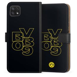 DeinDesign Galaxy A22 5G Handy Klapph&uuml;lle Handyh&uuml;lle aus Kunst Leder schwarz Flip Case Official Licensed Product Lettering Bvb Sideflip mit langer Lasche