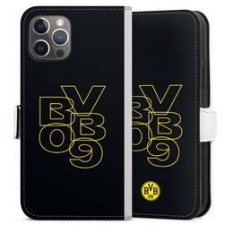 DeinDesign iPhone 12 Pro Handy Klapph&uuml;lle Handyh&uuml;lle aus Kunst Leder wei&szlig; Flip Case Bvb Lettering Official Licensed Product Sideflip mit Lasche