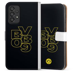 DeinDesign Galaxy A33 5G Handy Klapph&uuml;lle Handyh&uuml;lle aus Kunst Leder wei&szlig; Flip Case Official Licensed Product Lettering Bvb Sideflip mit Lasche