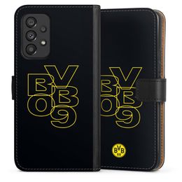 DeinDesign Galaxy A53 5G Handy Klapph&uuml;lle Handyh&uuml;lle aus Kunst Leder schwarz Flip Case Official Licensed Product Lettering Bvb Sideflip mit langer Lasche