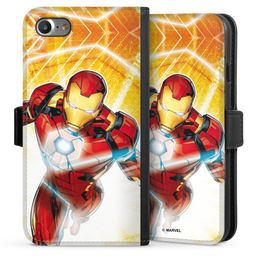 DeinDesign iPhone SE (2020) Handy Klapph&uuml;lle Handyh&uuml;lle aus Kunst Leder schwarz Flip Case Fire Iron Man Marvel Sideflip mit Lasche