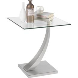 Xora Beistelltisch, Silber, Metall, Glas, quadratisch, eckig, Bodenplatte, 50x45.5x45.5 cm, Wohnzimmer, Wohnzimmertische, Beistelltische, Beistelltische Metall