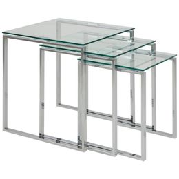 Beistelltischset Katrine, Klar, Chrom, Glas, 3-teilig, quadratisch, eckig, Kufe, 36-50x45-55x36-50 cm, Wohnzimmer, Wohnzimmertische, Satztische