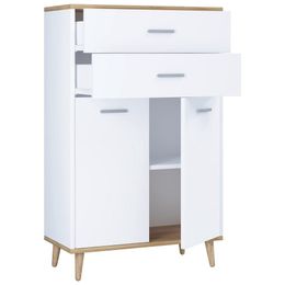 Mid.you Highboard, Wei&szlig;, Eiche, Metall, Holzoptik, 1 F&auml;cher, 2 Schublade(n) Schubladen, 60x97x28 cm, stehend, in verschiedenen Holzdekoren erh&auml;ltlich, Wohnzimmer, Kommoden & Sideboards, Highboards