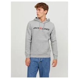 Jack & Jones Kapuzensweatshirt JACK & JONES "JJECORP Hoodie mit Logo und hohem Tragekomfort", Herren, Gr. XS, grau (light grau melange), angeraute Sweatware, Obermaterial: 68% Baumwolle, 28% Polyester, 4% Viskose, bedruckt, meliert, normal normal, Rundhals, Rippb&uuml;ndchen, Sweatshirts, bedruckt, casual, regular fit, Baumwollmischung, Rundhals