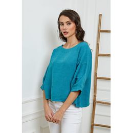 Fleur de Lin Leinen-Bluse "Georginia" in T&uuml;rkis - 76% | Gr&ouml;&szlig;e M | Damen-blusen