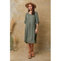 La Compagnie Du Lin Leinen-Kleid "Cadence" in Khaki - 75% | Gr&ouml;&szlig;e S | Damen-kleider