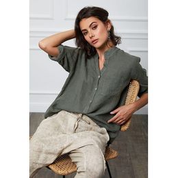 Fleur de Lin Leinen-Bluse "Helly" in Khaki - 74% | Gr&ouml;&szlig;e L | Damen-blusen