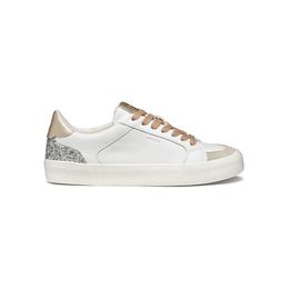 Geox Leder-Sneakers "Emmeleny" in Wei&szlig;/ Grau/ Gold - 54% | Gr&ouml;&szlig;e 36 | Damen-sneakers