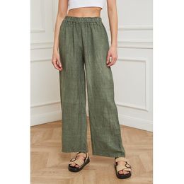 Fleur de Lin Leinen-Hose "Garibaldi" in Khaki - 74% | Gr&ouml;&szlig;e L | Damenhosen