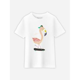 WOOOP Shirt "Flamingo Skater" in Wei&szlig; - 64% | Gr&ouml;&szlig;e 152 | Kinder-oberteile