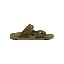 Geox Leder-Pantoletten "Sandybett" in Khaki - 44% | Gr&ouml;&szlig;e 39 | Damen-pantoletten